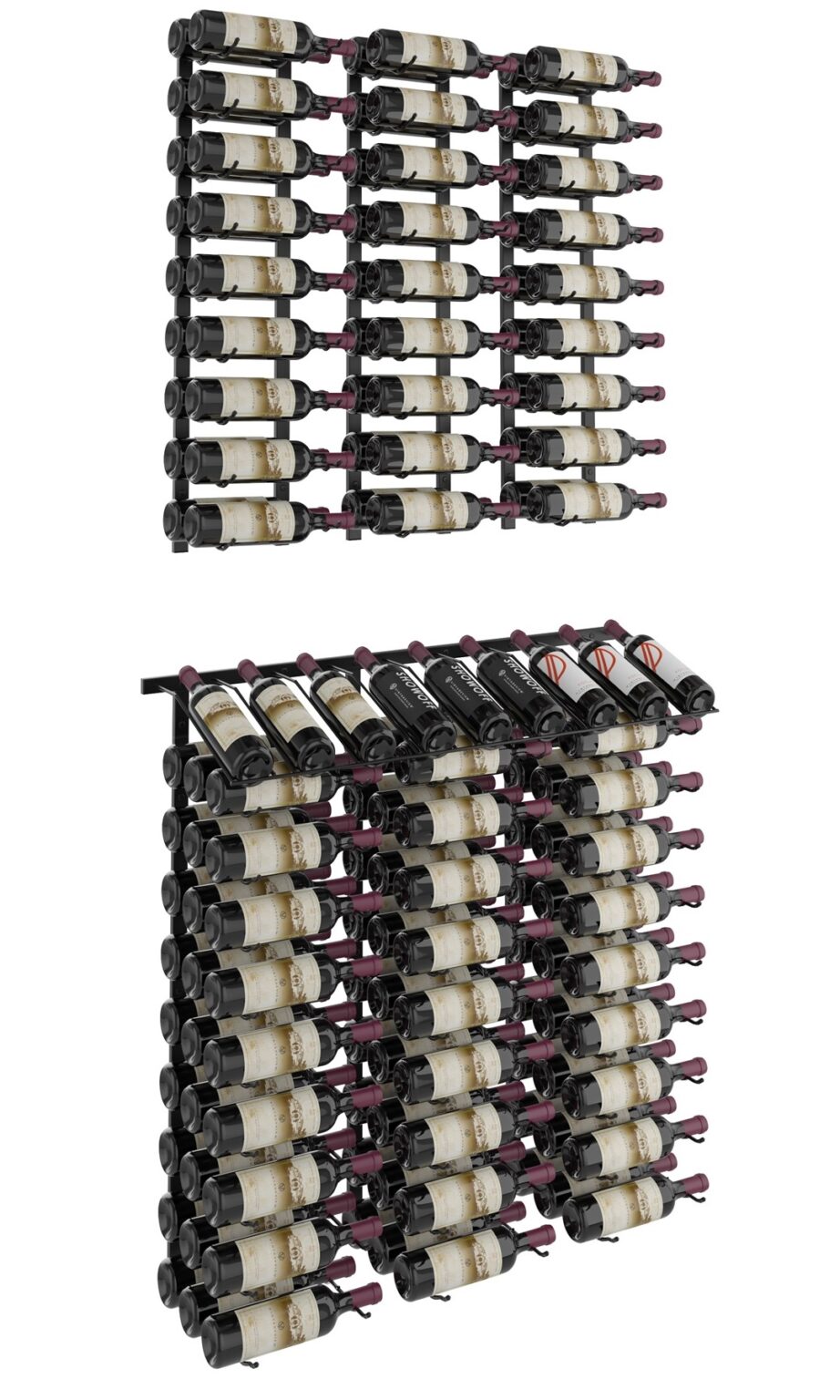 Soportes para botellas con expositor Serie W Kit de 144 botellas